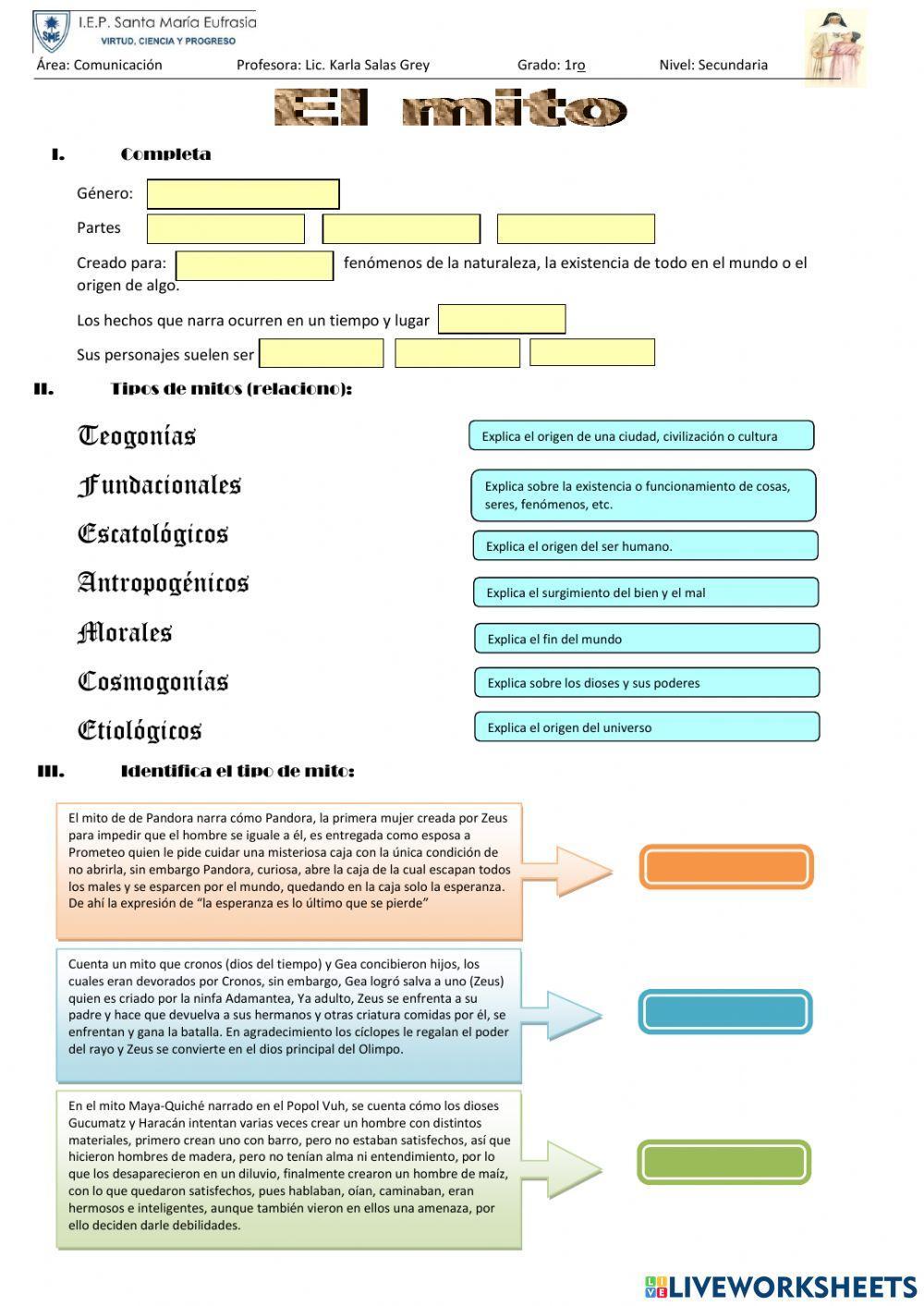 El mito | Free Interactive Worksheets | 1920536