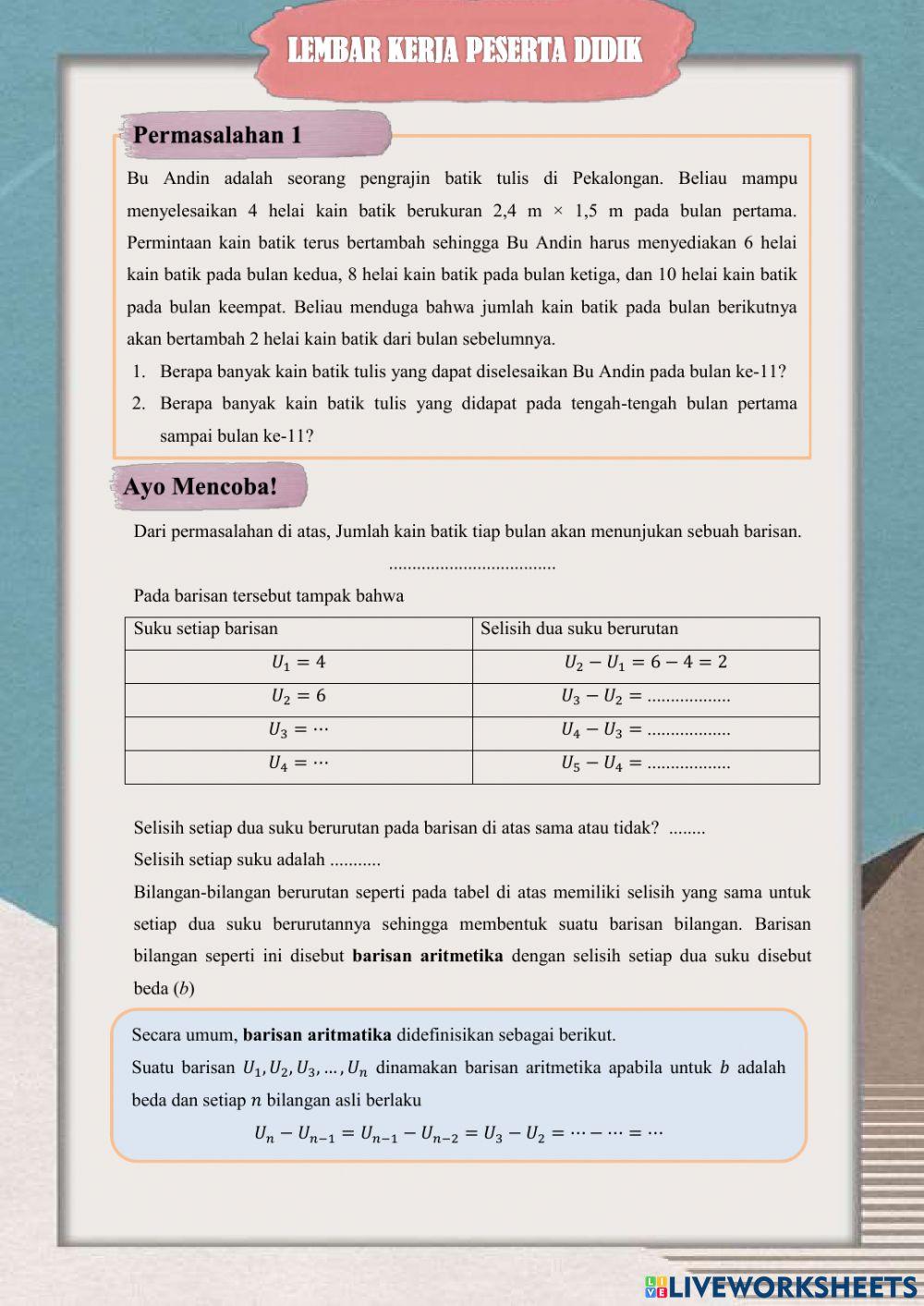 Barisan Aritmetika | Live Worksheets