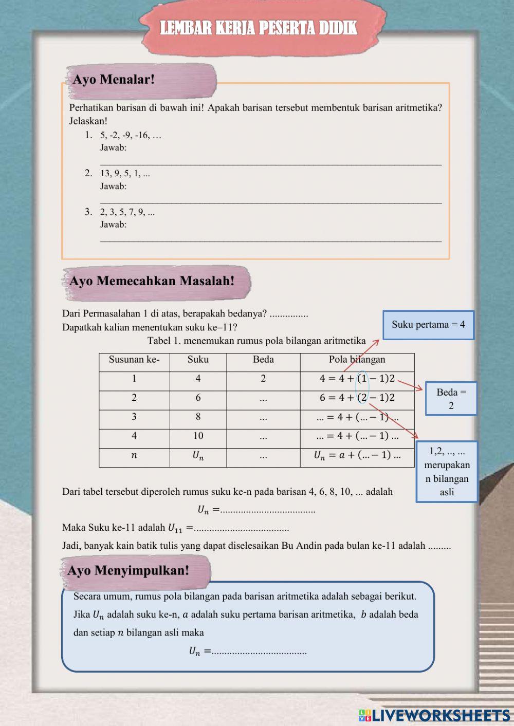 Barisan Aritmetika | Live Worksheets