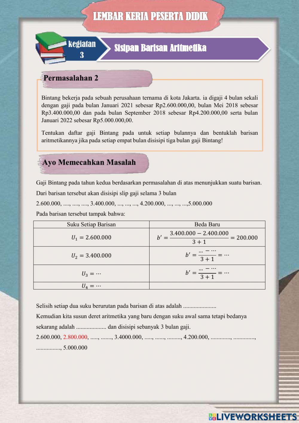 Barisan Aritmetika | Live Worksheets