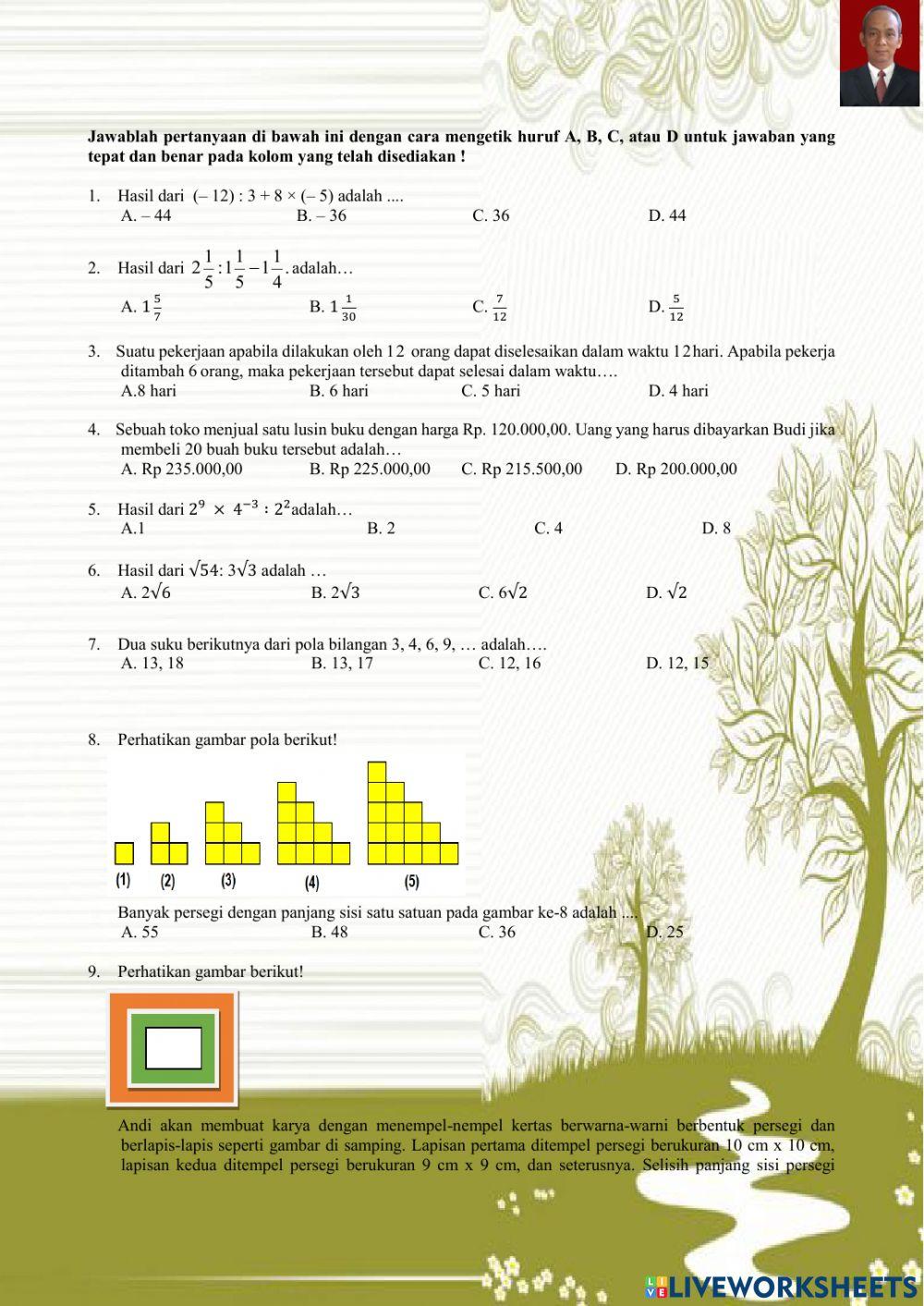 Pra us matematika smp worksheet | Live Worksheets