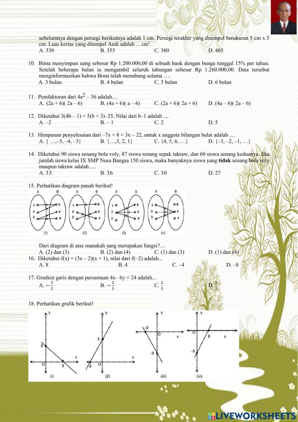 Pra us matematika smp worksheet | Live Worksheets