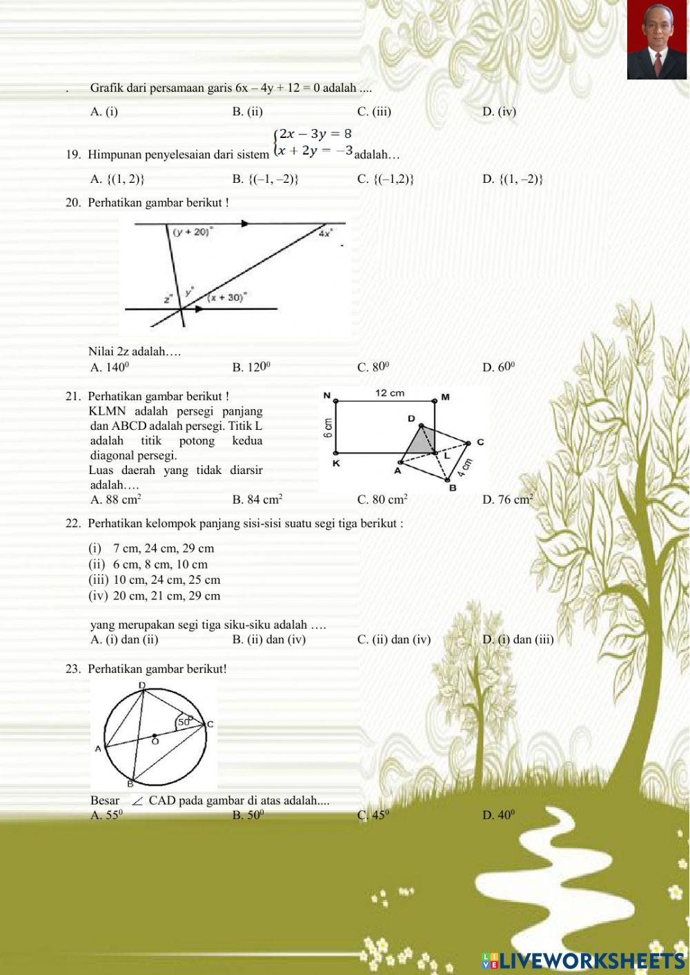 Pra us matematika smp worksheet | Live Worksheets