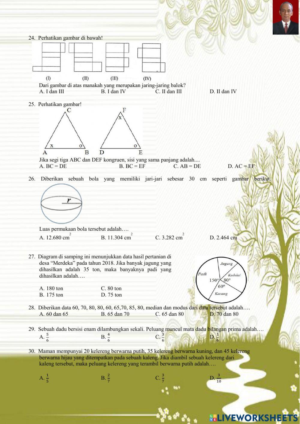 Pra us matematika smp worksheet | Live Worksheets