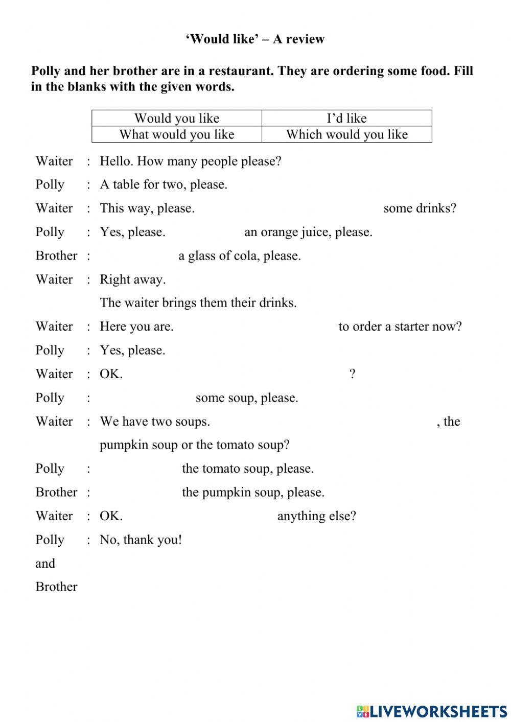 Would you like? 2772779 | adamgibbins | Live Worksheets