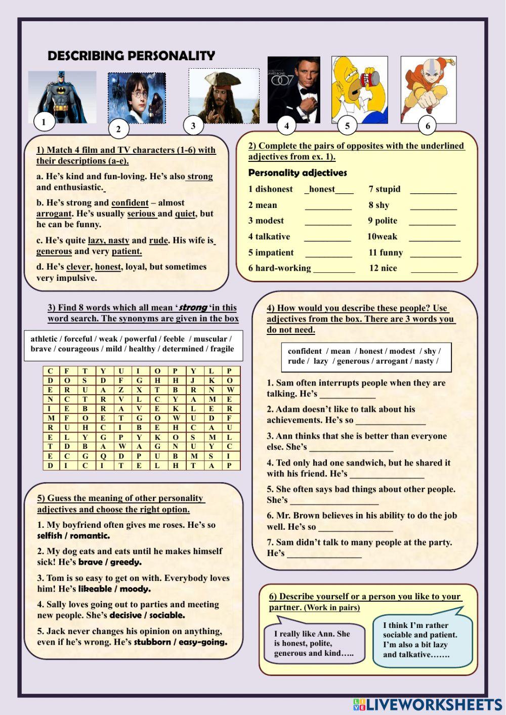 personality adjectives online exercise for | Live Worksheets