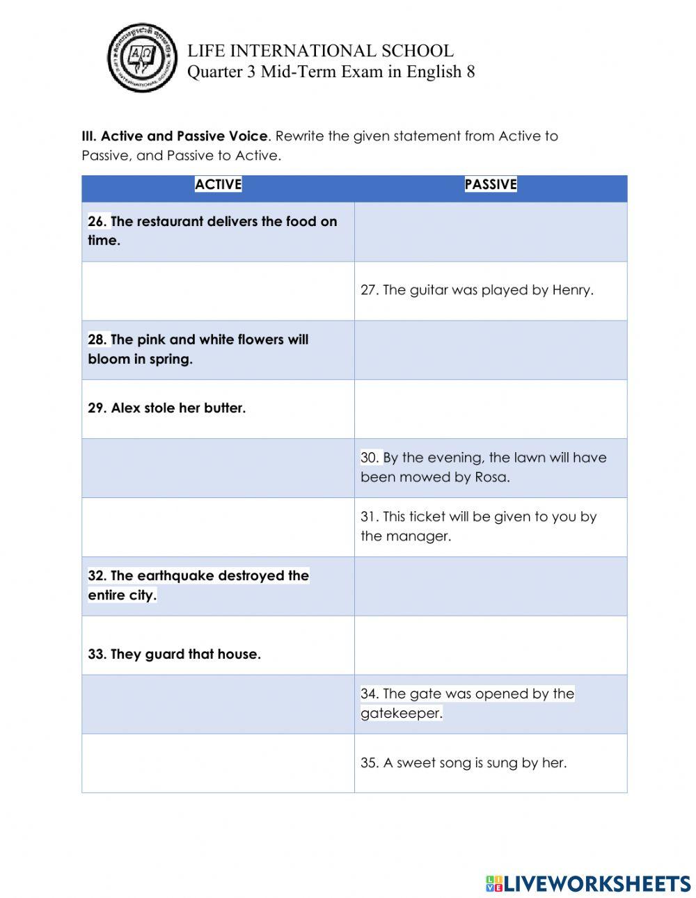 ENGLISH MIDTERM… | Free Interactive Worksheets | 5310141