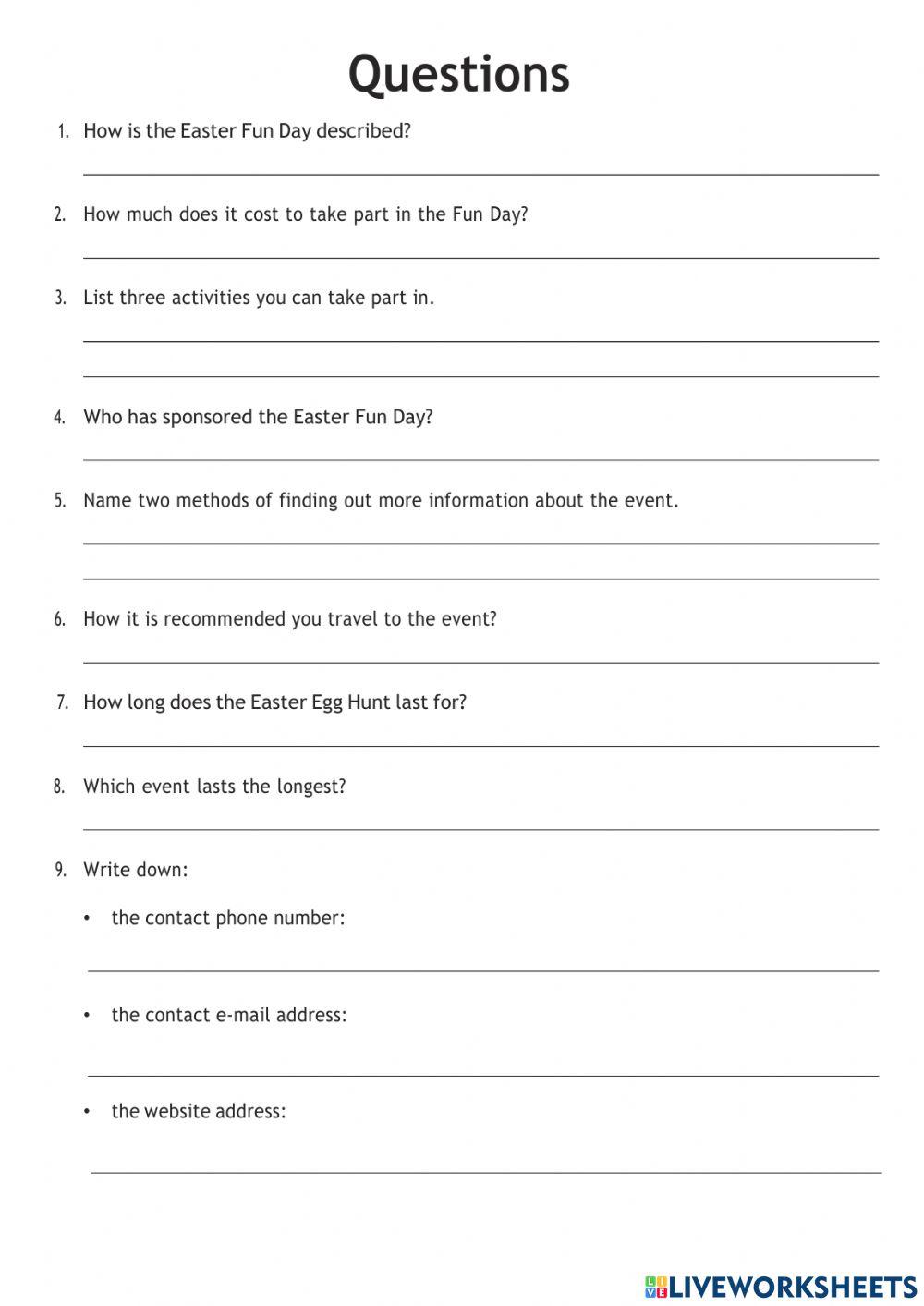 Lesson 4 - Comprehension Task online exercise for | Live Worksheets