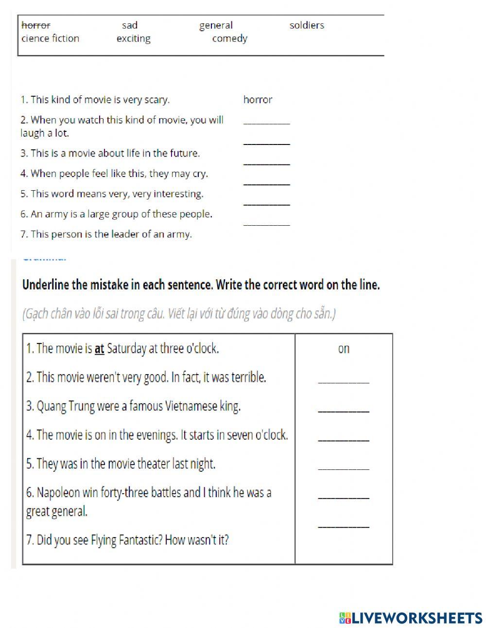 G6-ôn thi unit 6-unit 7(revision) worksheet | Live Worksheets
