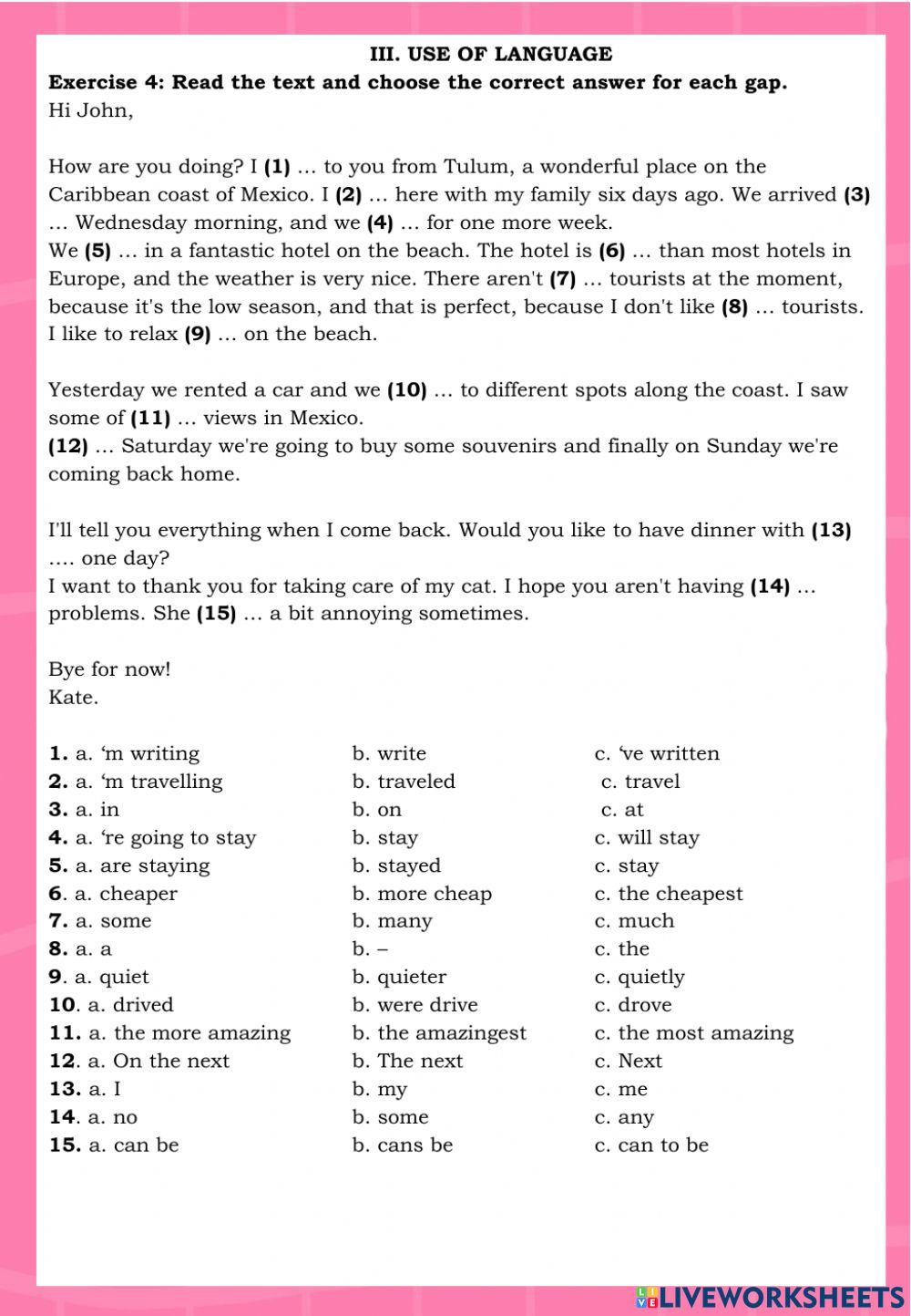 Olympiad Talent of English - Test 1 online exercise for | Live Worksheets