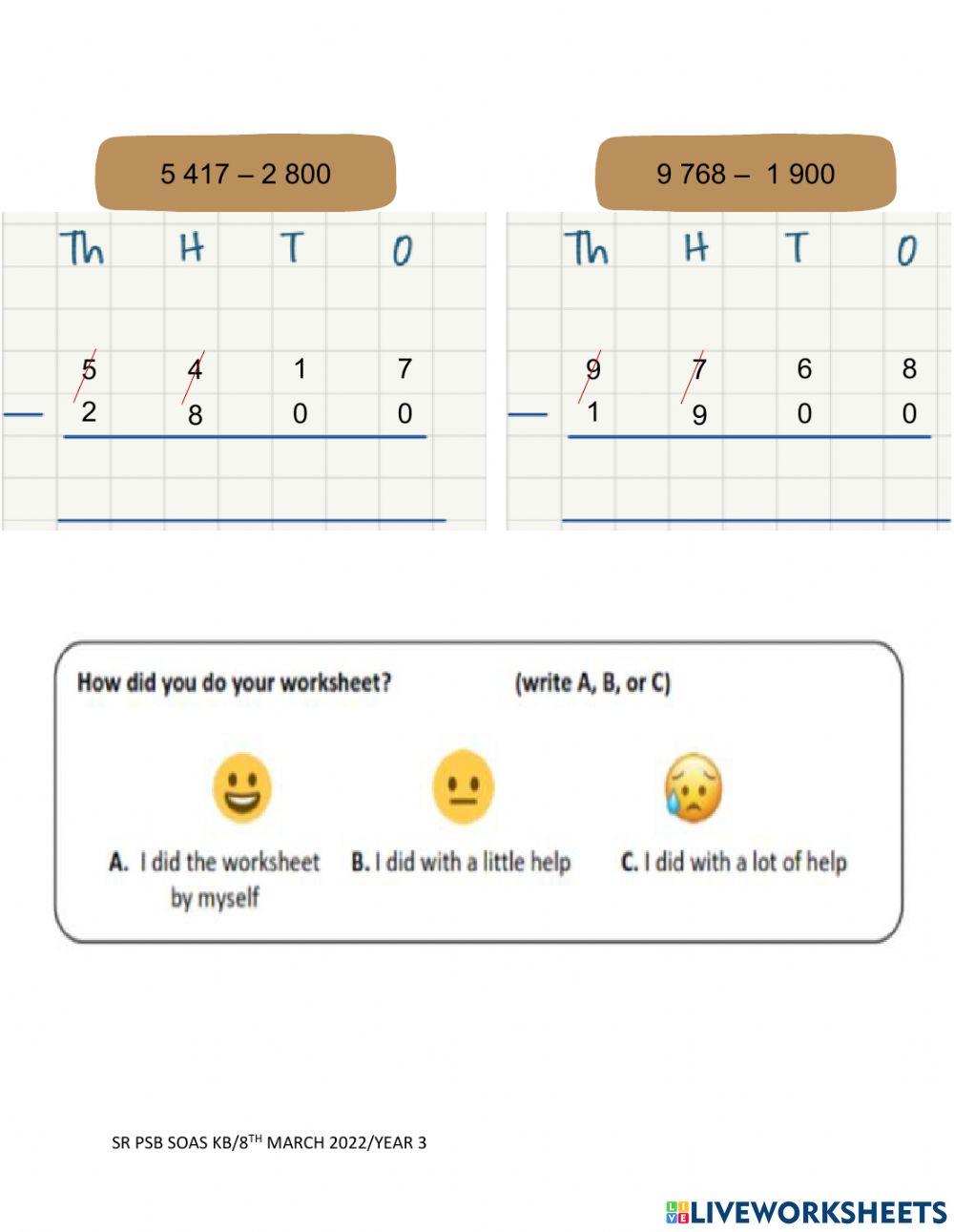 subtraction with regrouping in hundreds and thousands