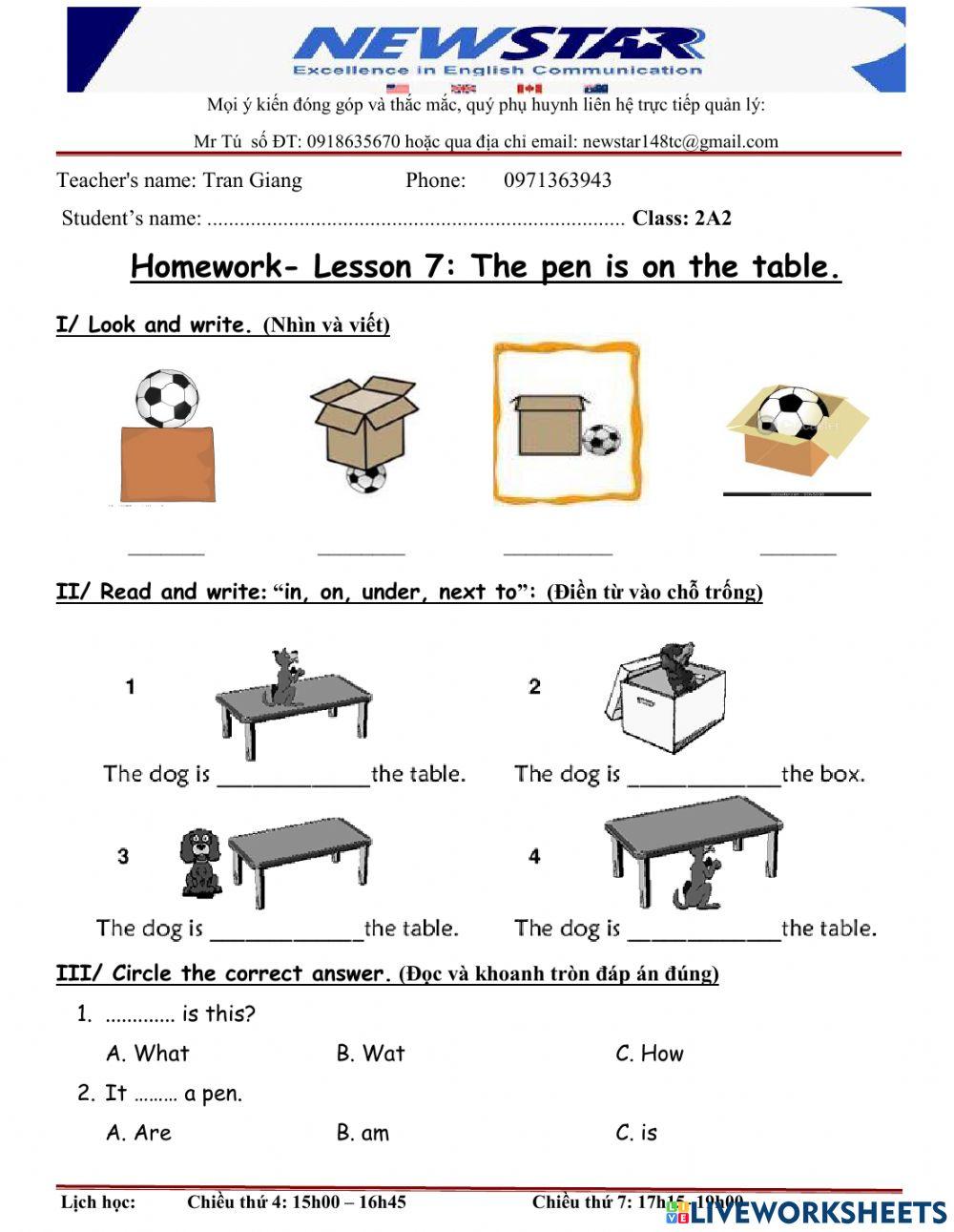 7. the pen is on the table 1921933 | Trần Thị Giang