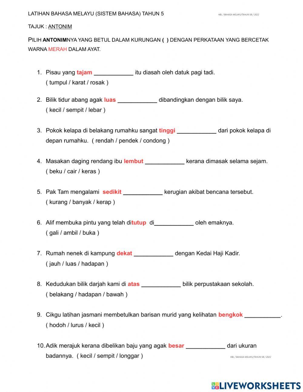 4082447 | BAHASA MELAYU (SISTEM BAHASA) TAHUN 5 : ANTONIM