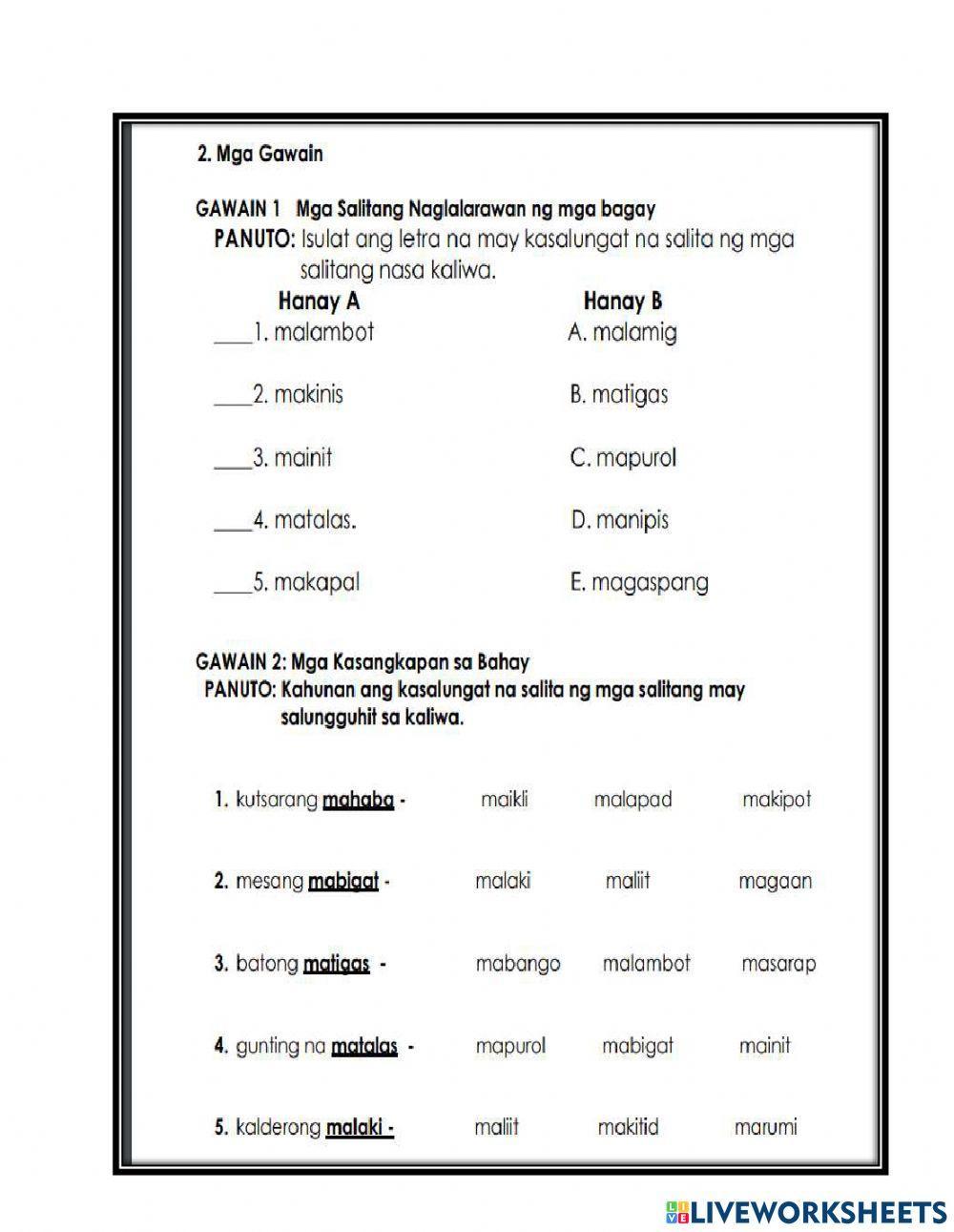 Magkasingkahulugan Magkasalungat Worksheet Live Works