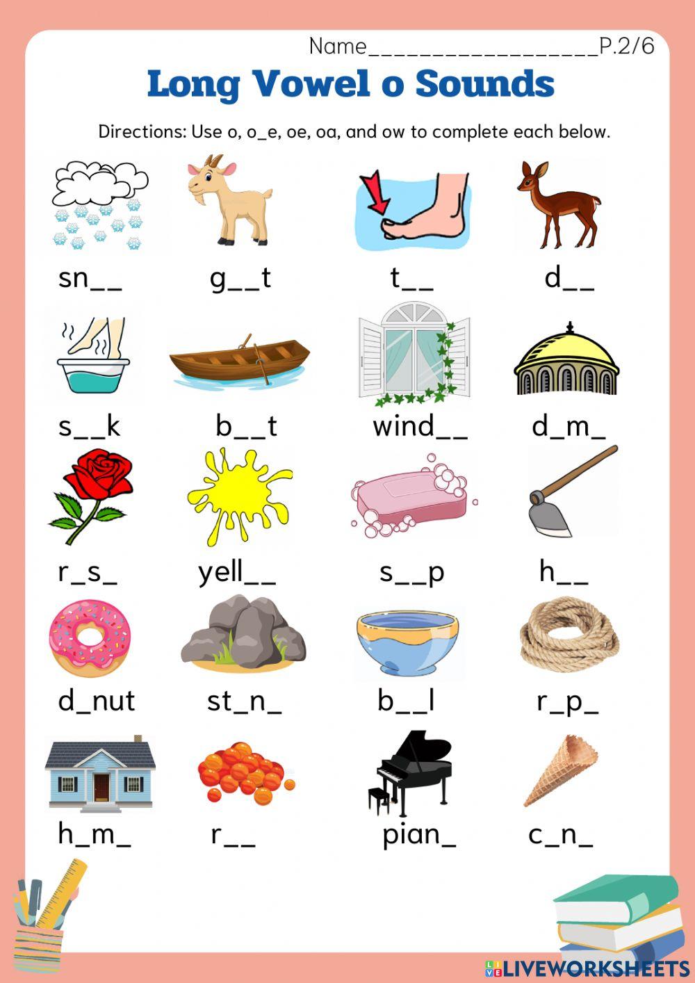 Long Vowel o So… | Free Interactive Worksheets | 1922430