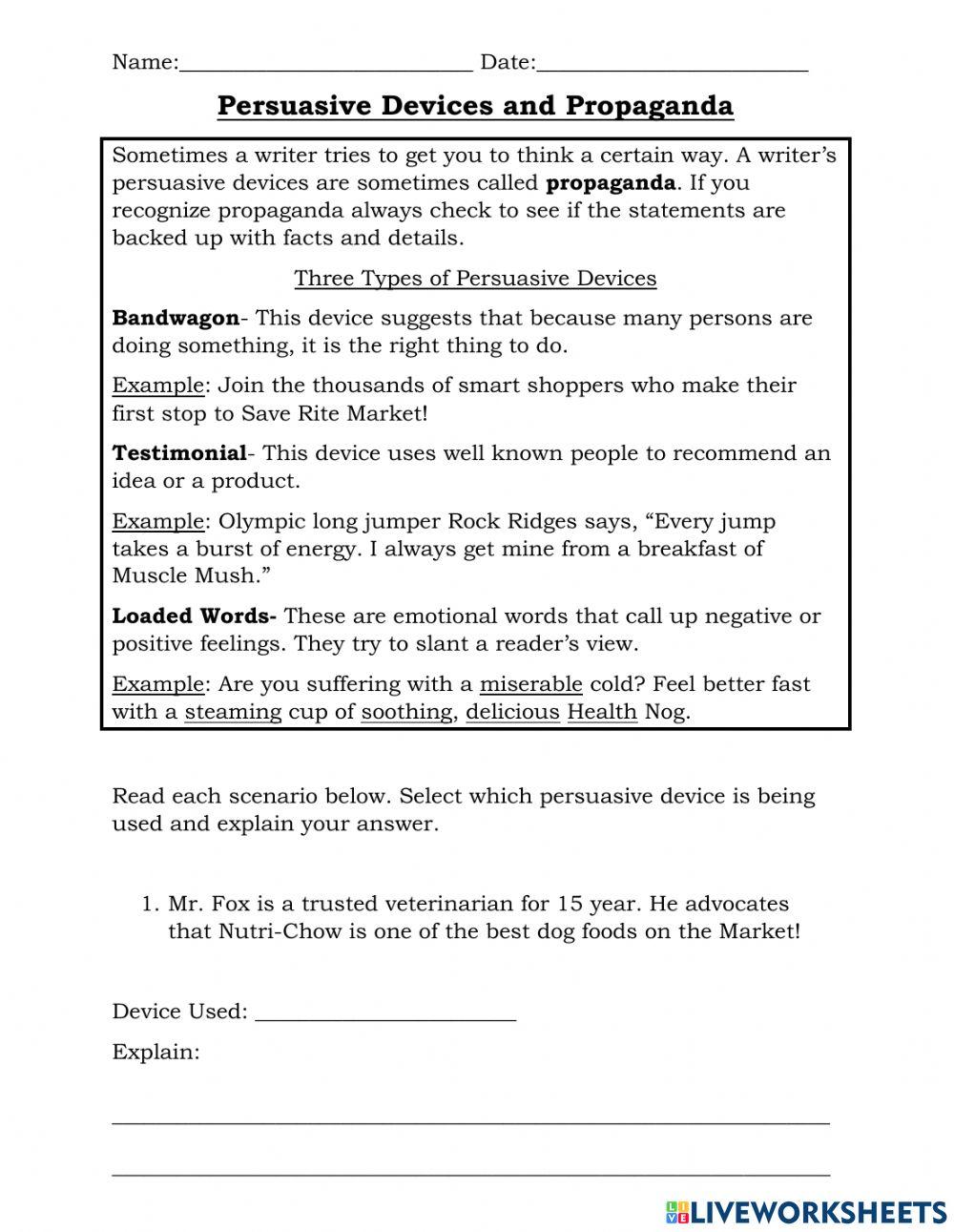 Persuasive Devi… | Free Interactive Worksheets | 1922552