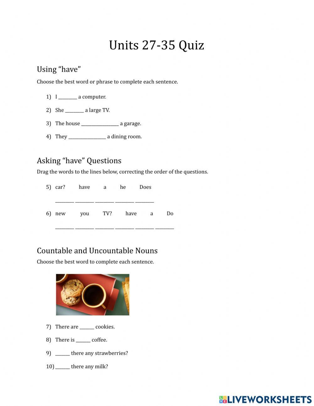 Units 27-35 Quiz 1922620 | julesm | Live Worksheets