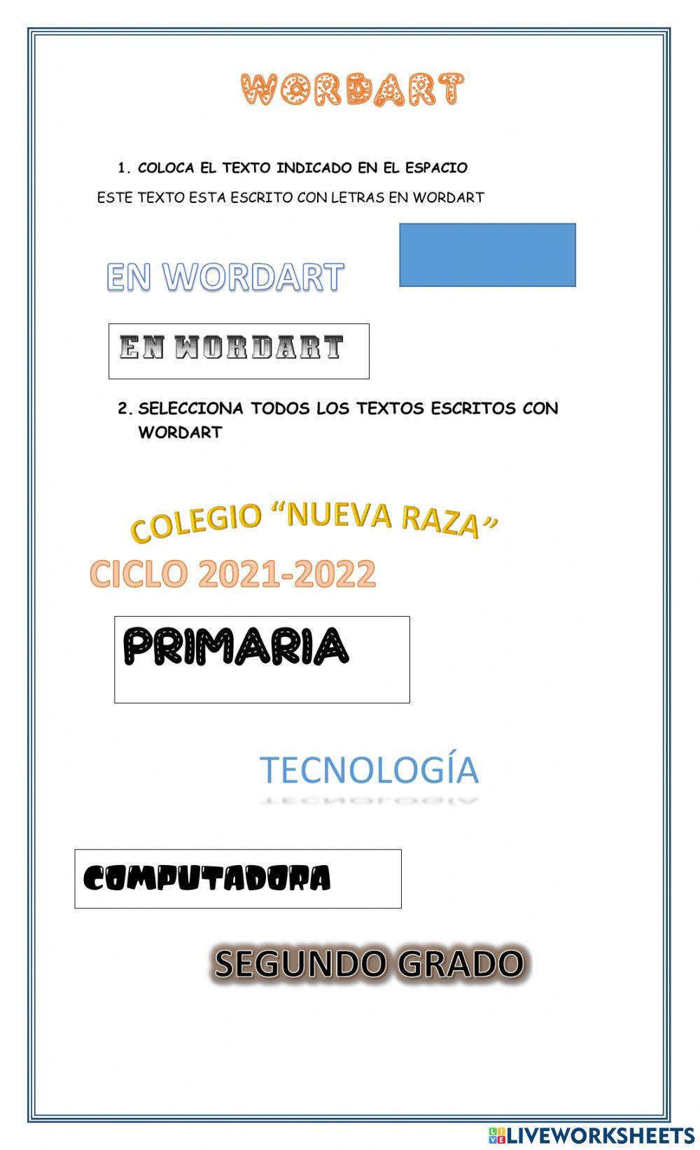 WORDART 2° online exercise for | Live Worksheets