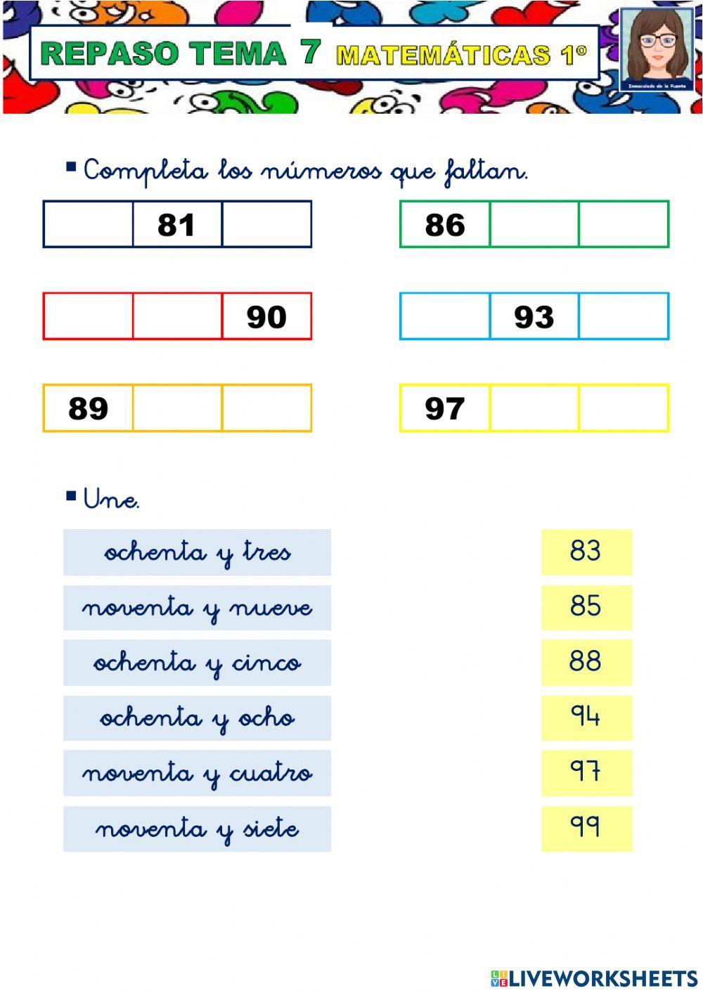 MATE 1º Repaso tema 7 worksheet | Live Worksheets