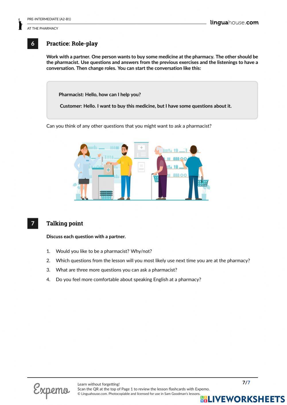 At the pharmacy online exercise for | Live Worksheets