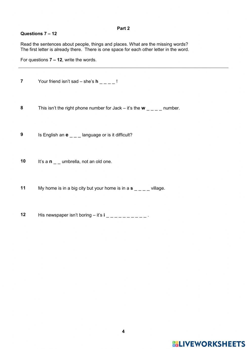Progress Test 2 online exercise for | Live Worksheets