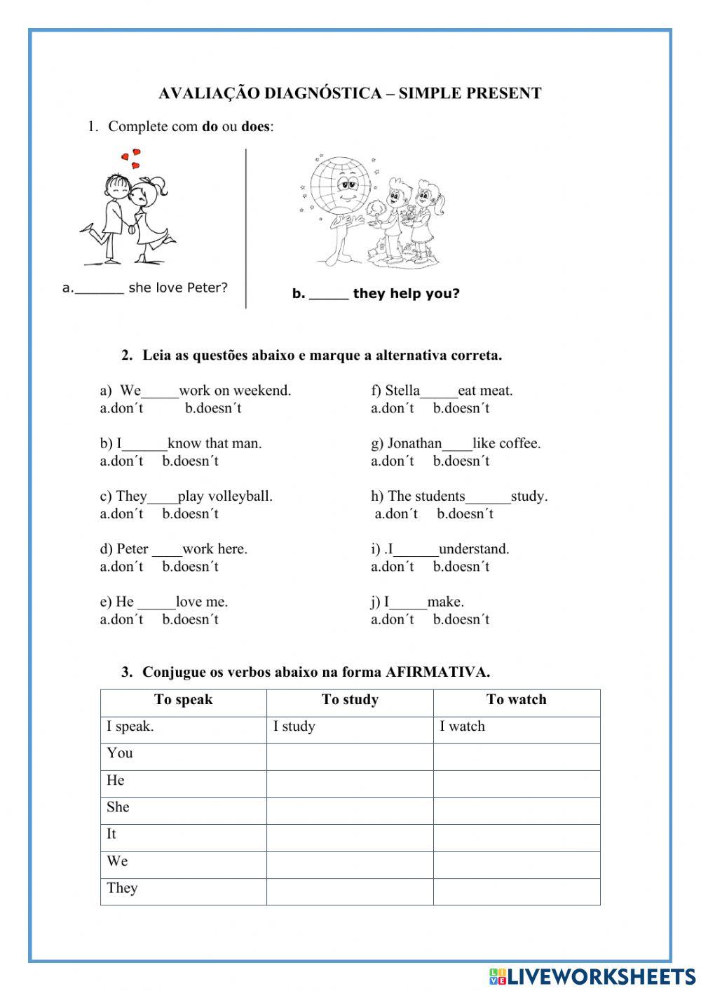 Present Simple online exercise for beginner | Live Worksheets