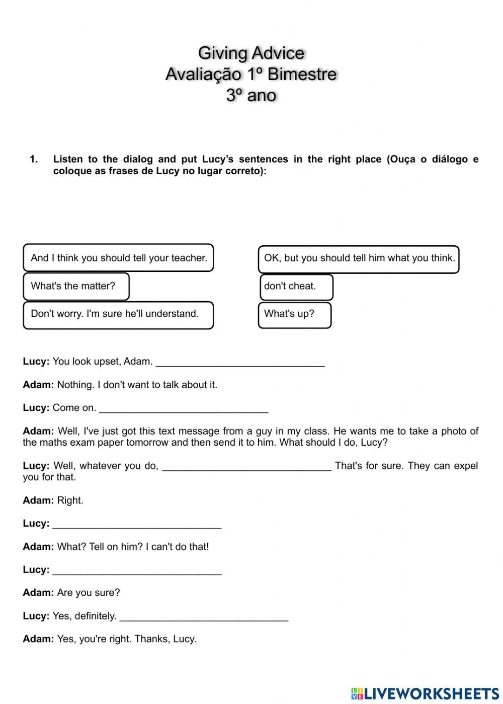 Giving Advice online exercise for | Live Worksheets