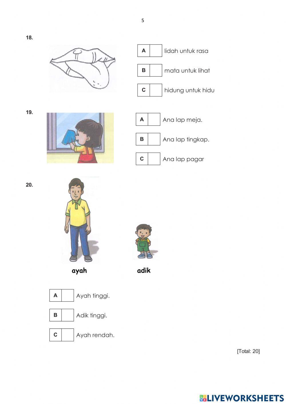 MALAY TEST YEAR 1 (SECTION A) 6846057 | Nurul Hanna