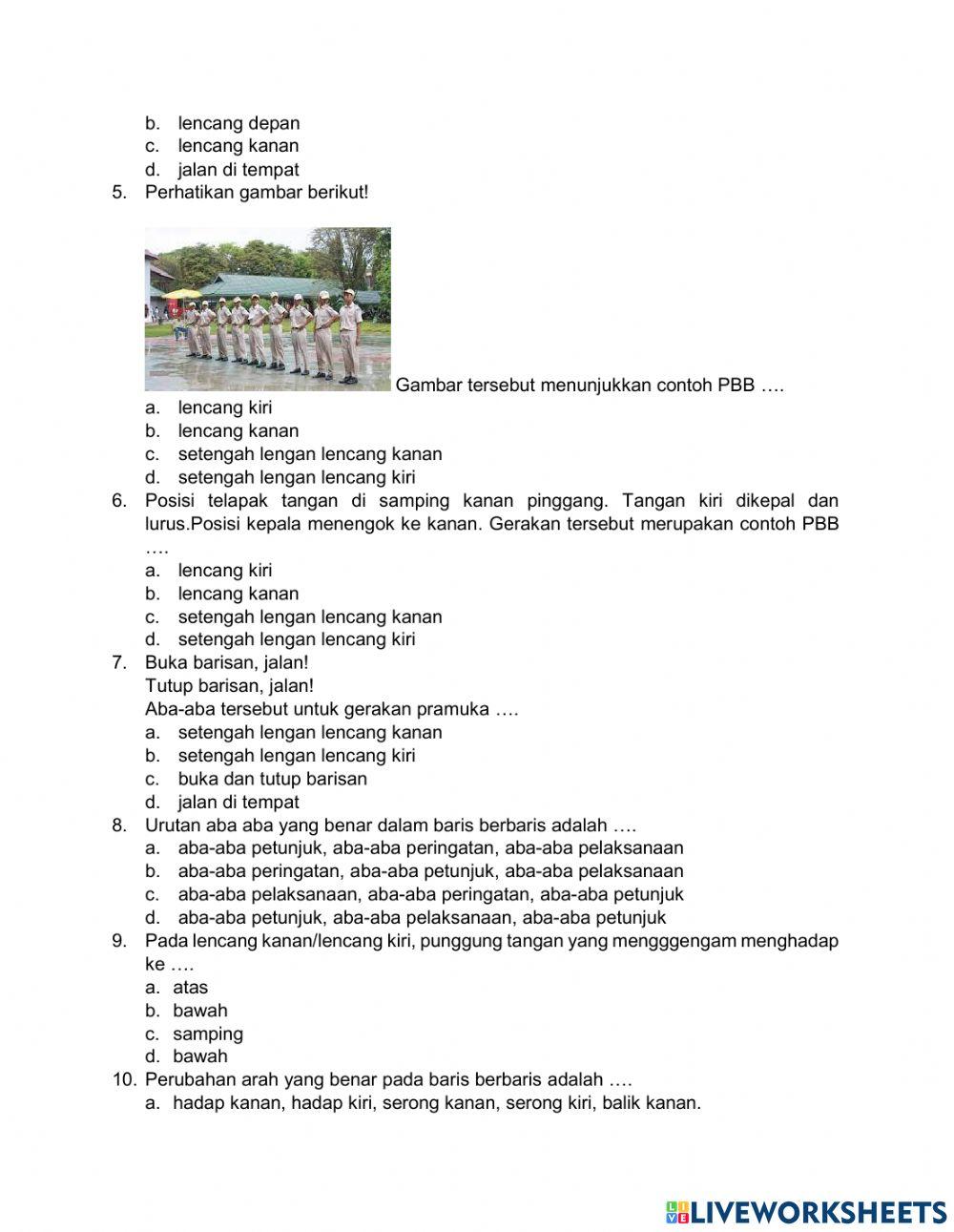 Latihan Pramuka Penggalang PBB worksheet | Live Worksheets