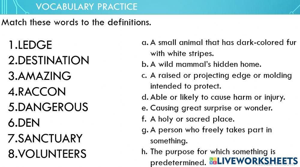 Vocabulary practice online exercise for Grade 9 | Live Worksheets