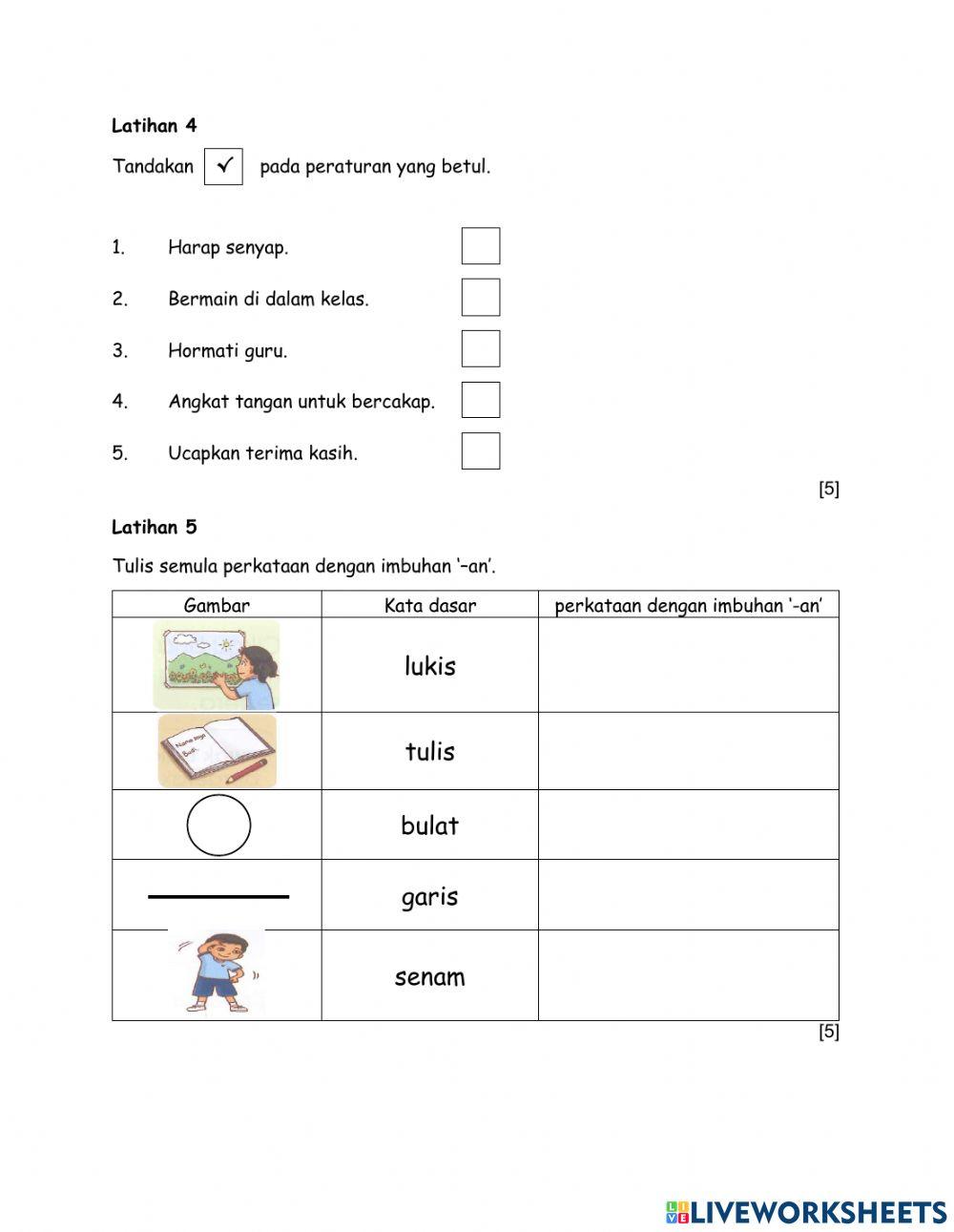 MALAY TEST YEAR 2 online exercise for | Live Worksheets