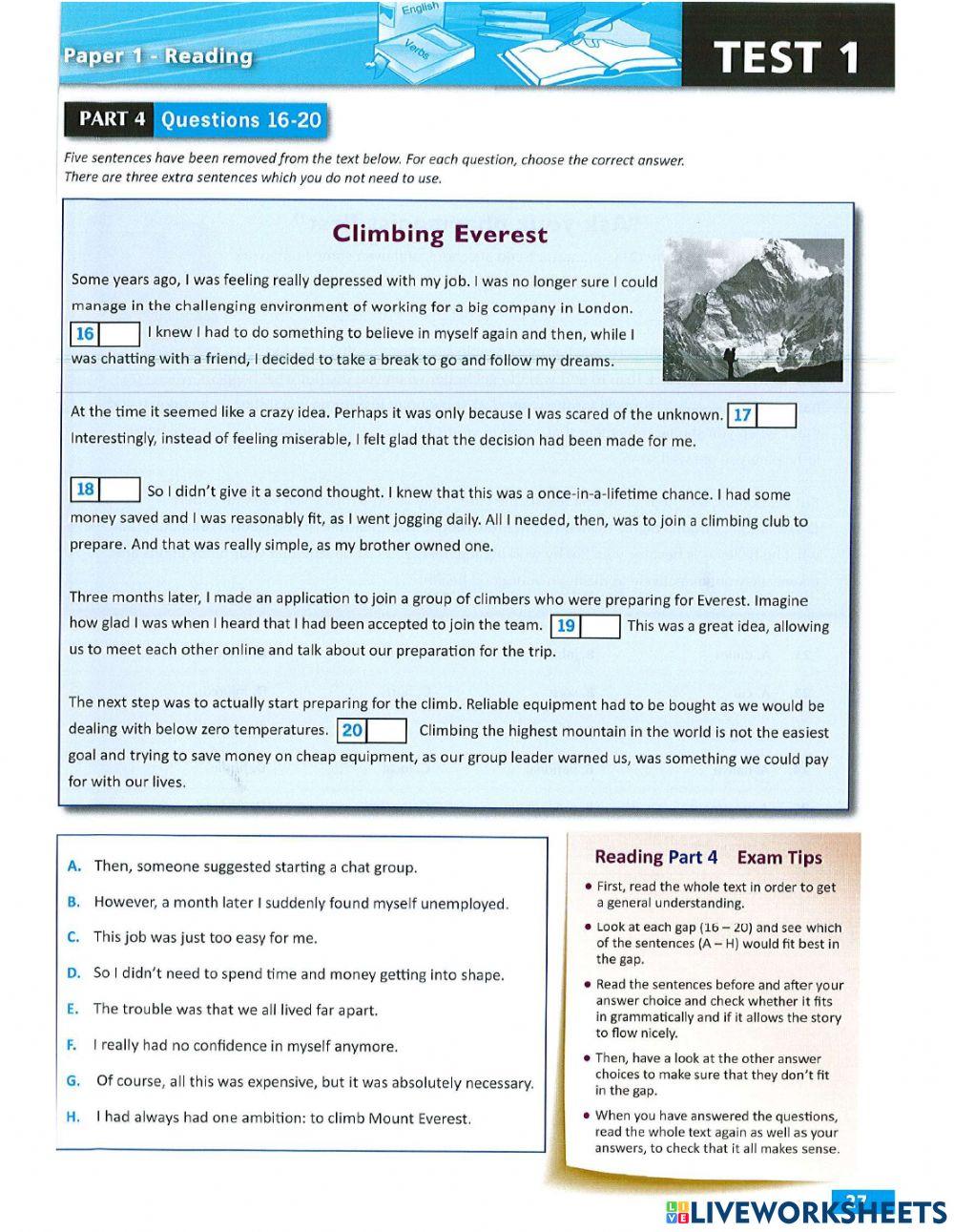 Test 5 - Reading worksheet | Live Worksheets