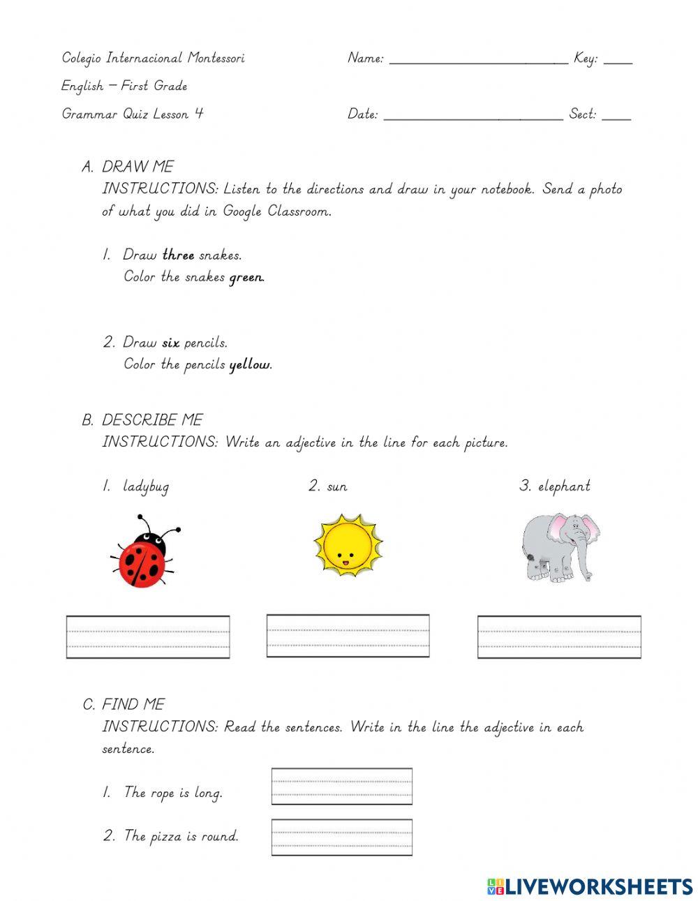 Adjectives quiz activity | Live Worksheets