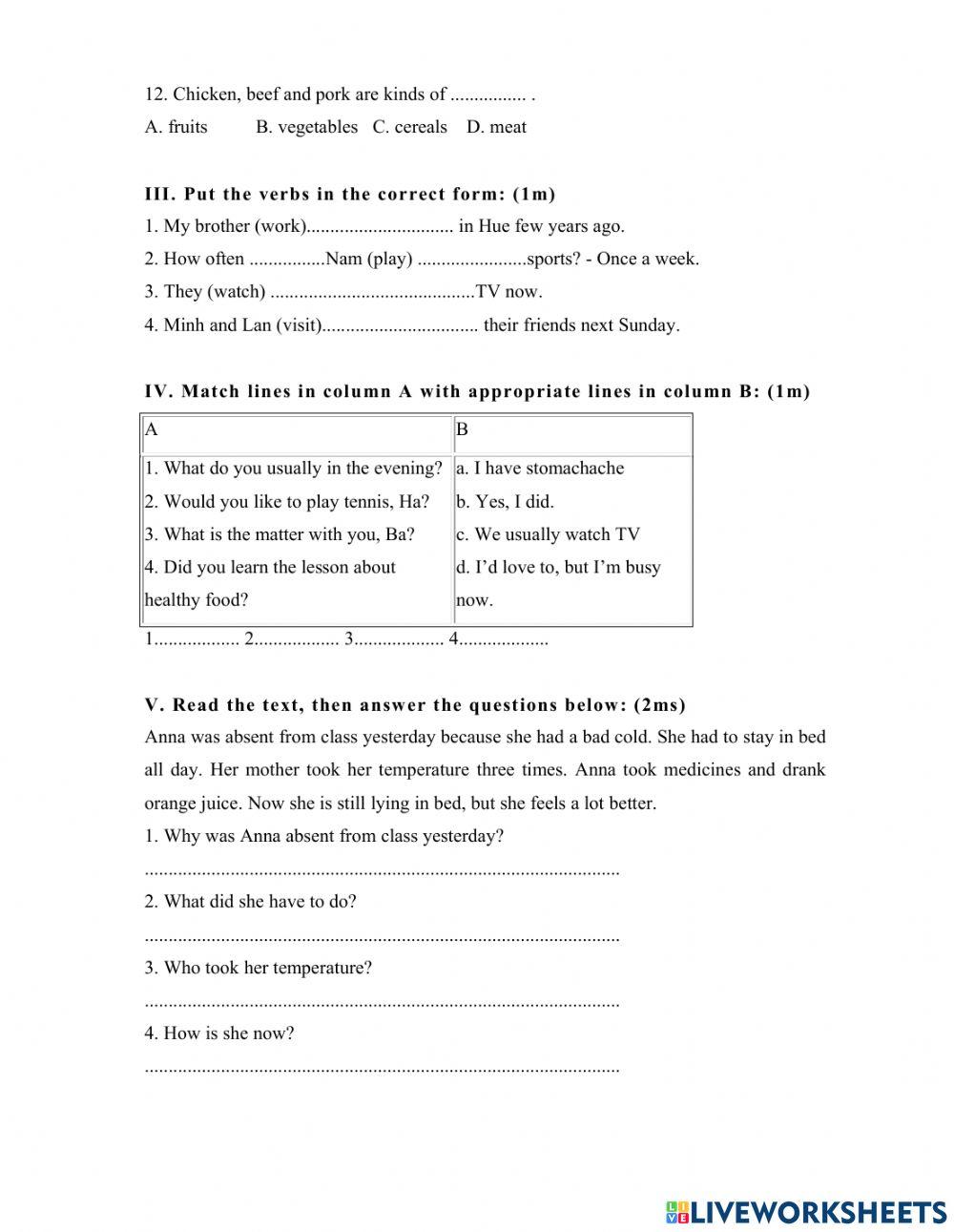 Midterm 2 test - Grade 7-2 online exercise for | Live Worksheets