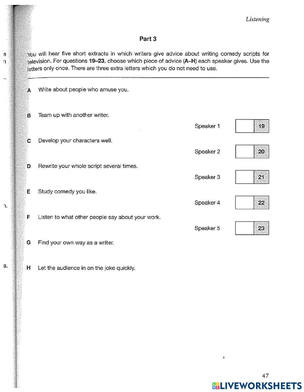 Fce listening test exercise | Live Worksheets