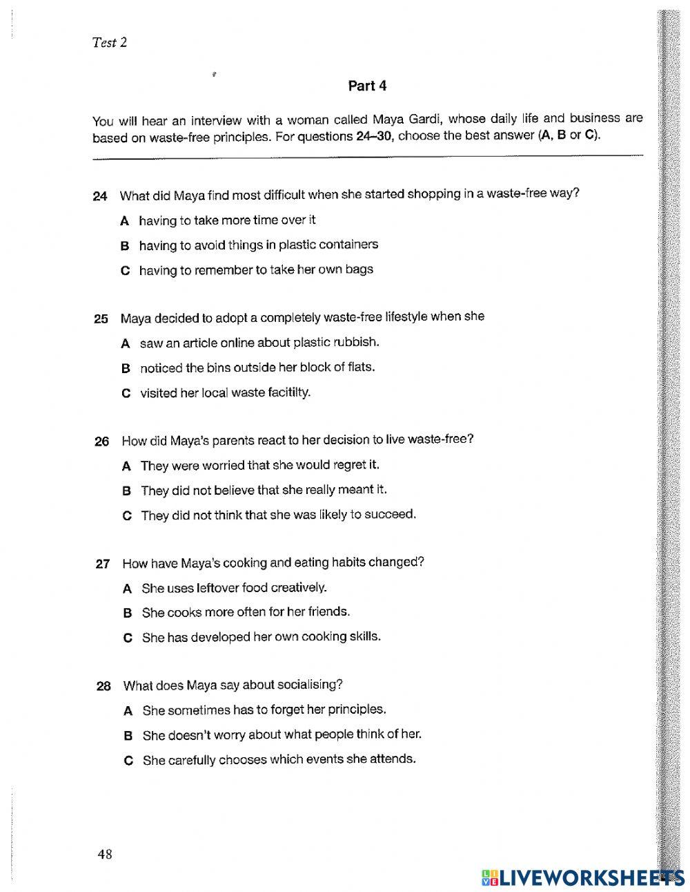 Fce listening test exercise | Live Worksheets