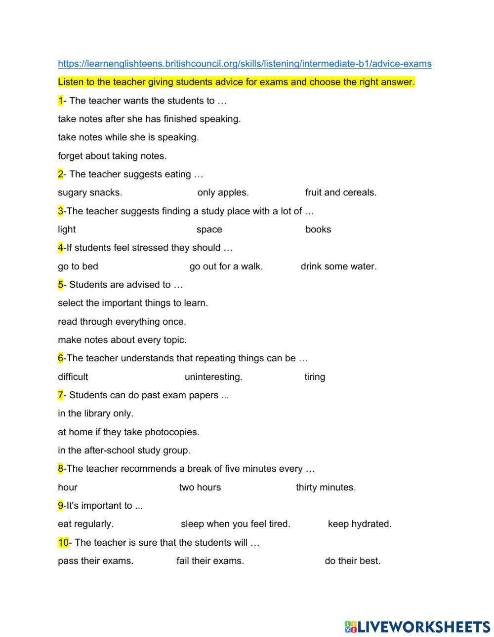 LISTENING COMPREHENSION: Advice for exams | Oueslati