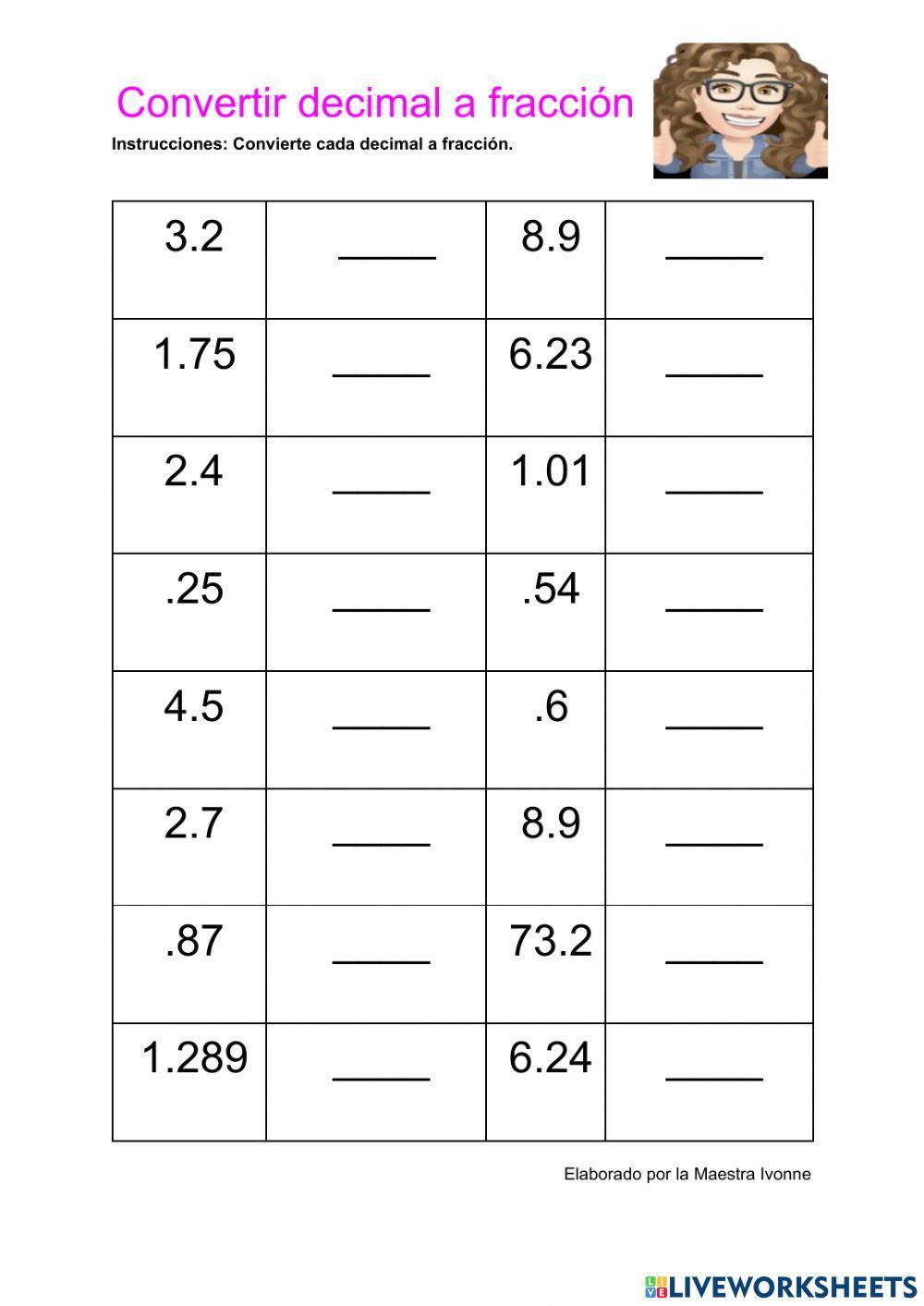 Convertir Decimales A Fracciones Worksheet Live Worksheets, 45% OFF