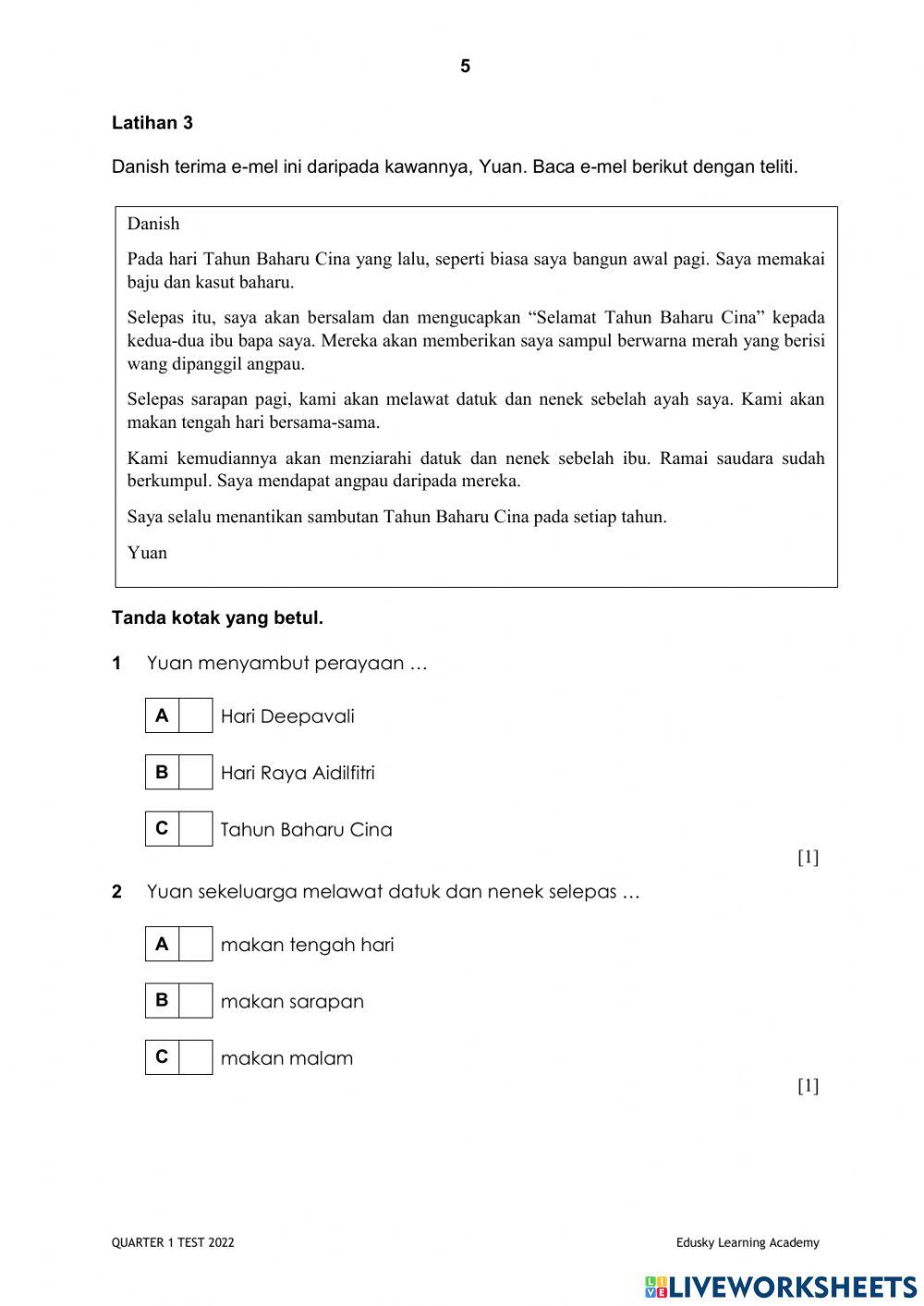6846419 | MALAY TEST YEAR 5 (SECTION A) | Nurul Hanna