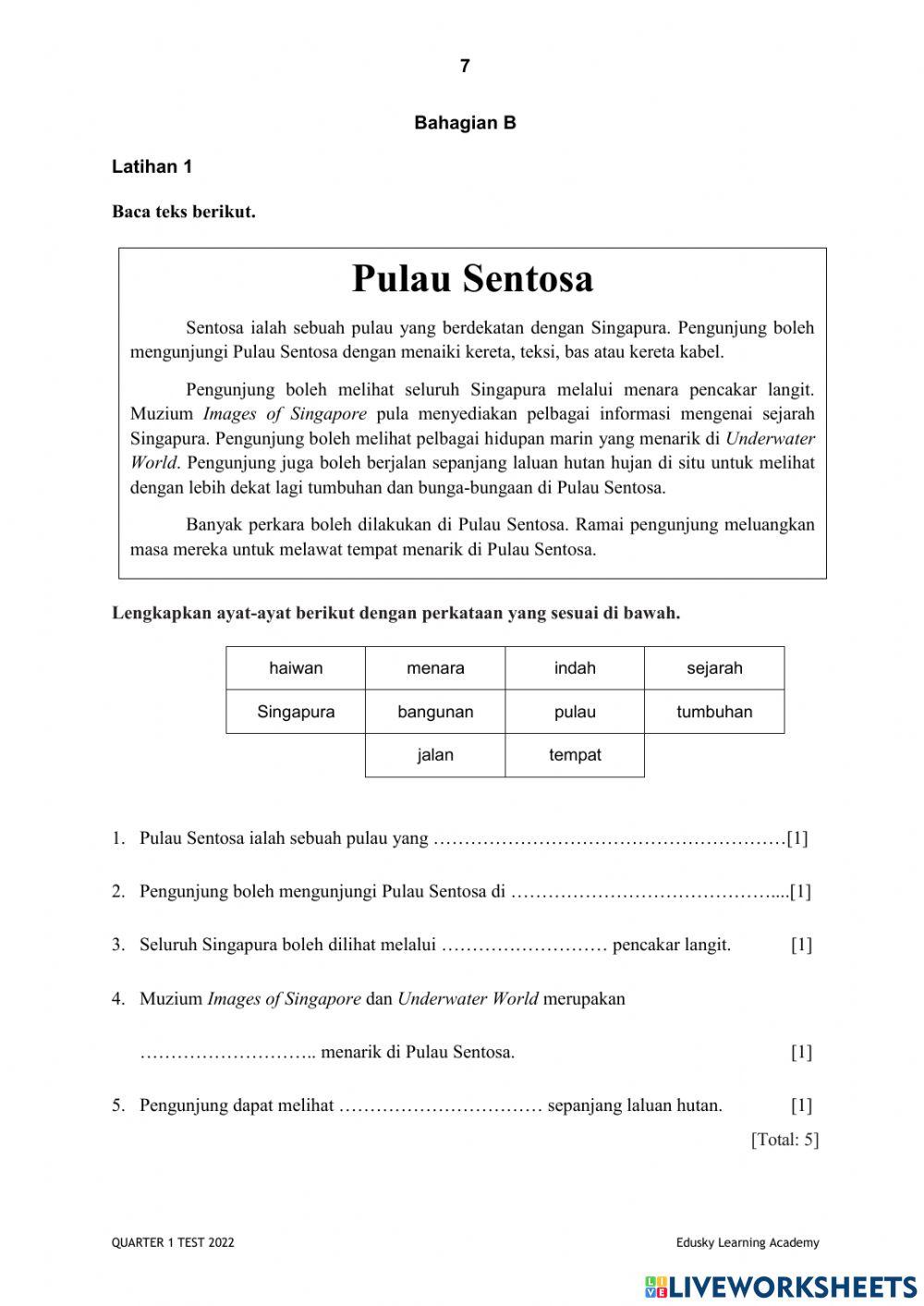 MALAY TEST YEAR 5 (SECTION B) online exercise for | Live Worksheets