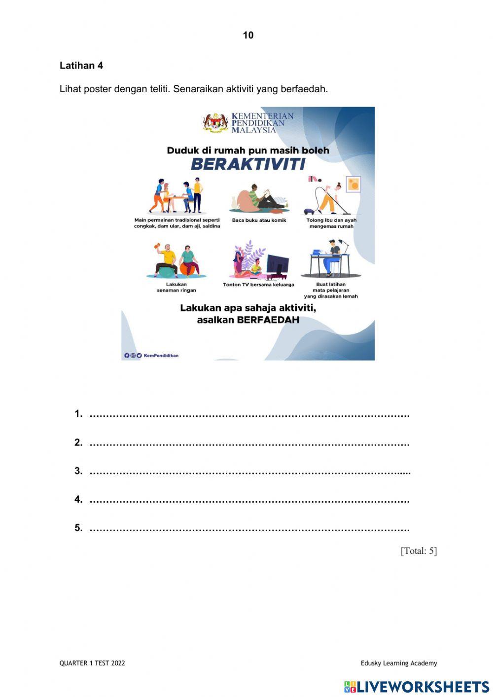 MALAY TEST YEAR 5 (SECTION B) online exercise for | Live Worksheets