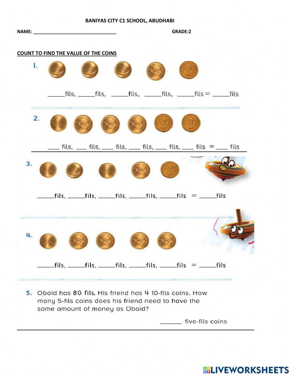 Counting money-UAE 1925039 | roselal | Live Worksheets