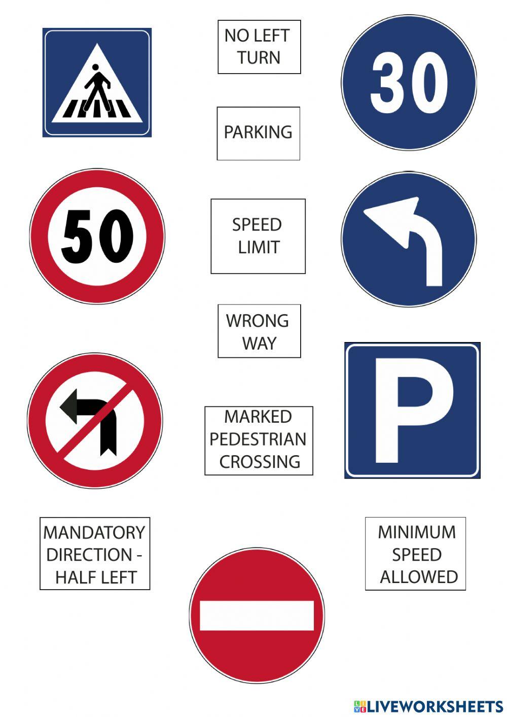Knowledge of traffic signs online exercise for | Live Worksheets