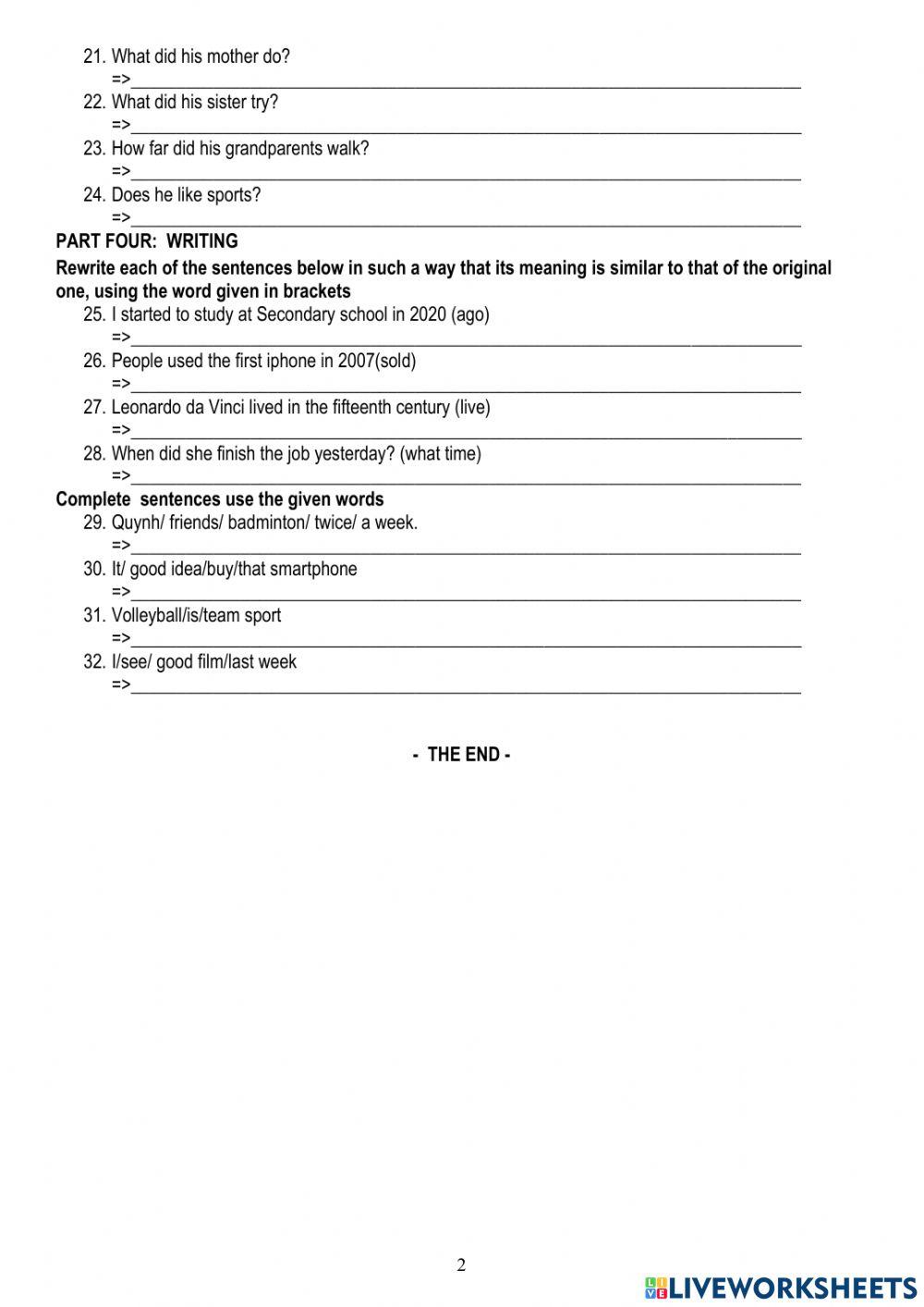 PRACTICE TEST 1-MID TERM TEST-GRADE 6 worksheet | Live Worksheets