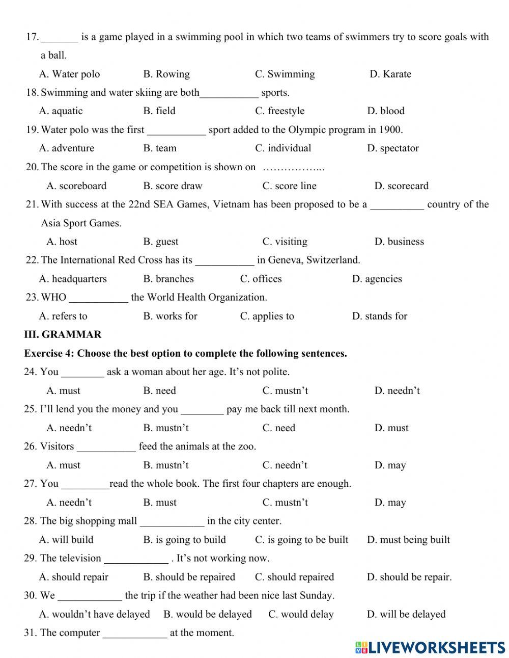 Revision grade 12 worksheet | Live Worksheets