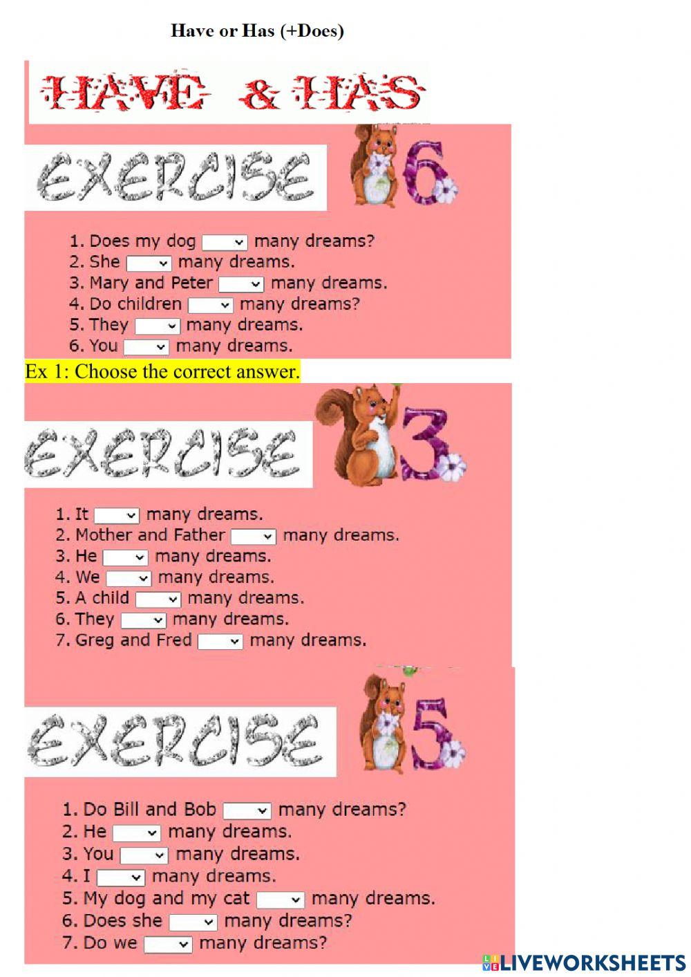 Do,Does have | Free Interactive Worksheets | 1931518