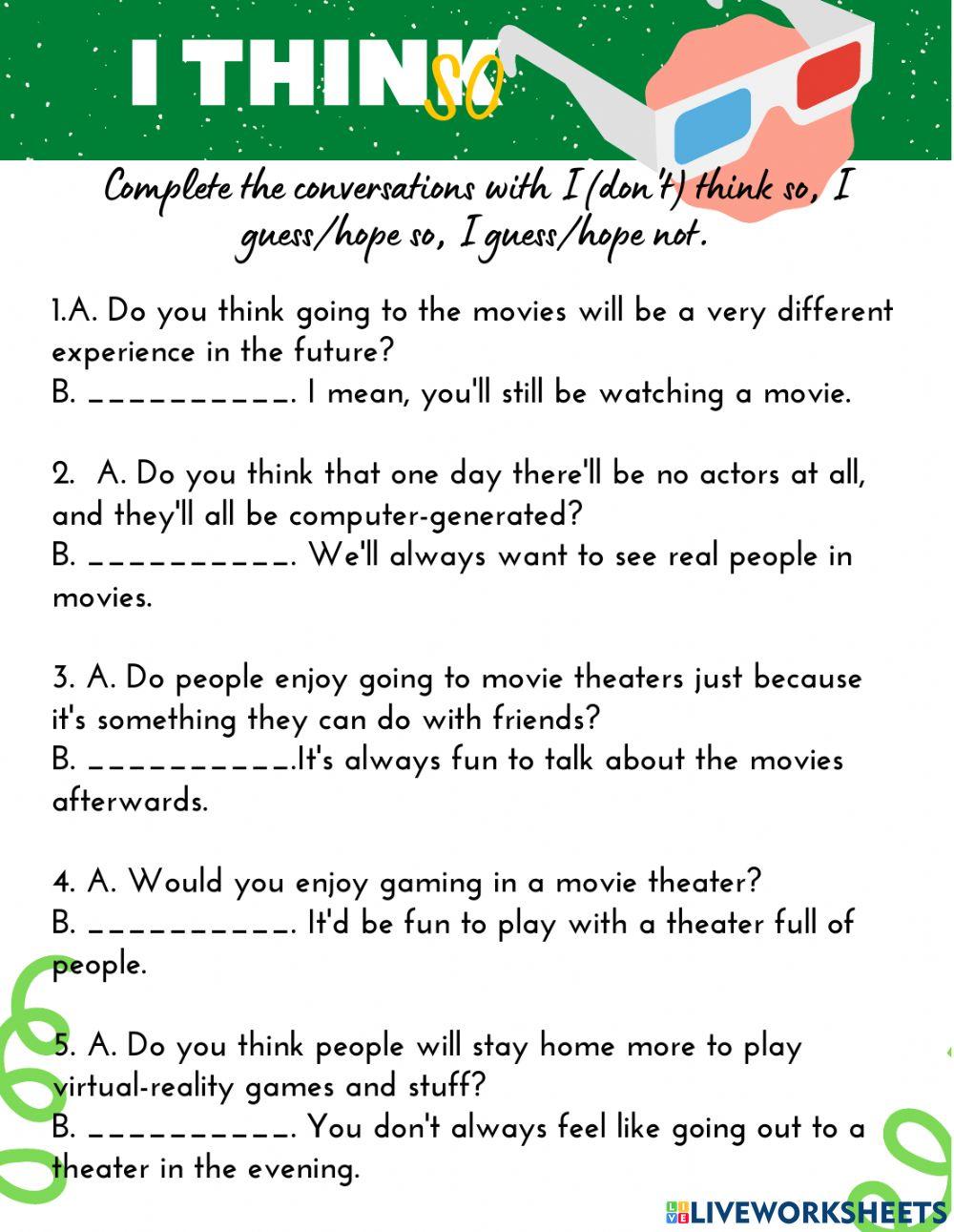 I think so | Free Interactive Worksheets | 1925449