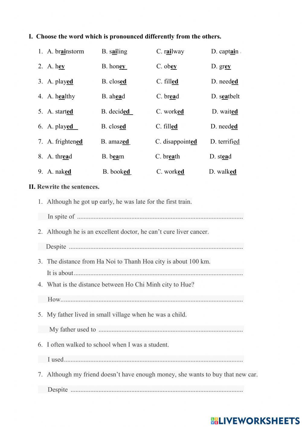 Grade 7 mid-term 2 (4) worksheet | Live Worksheets