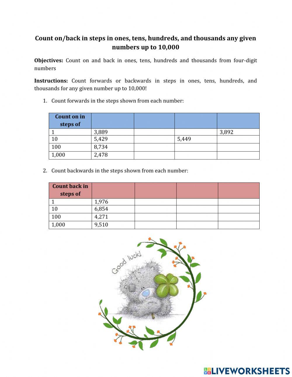 Count on-back i… | Free Interactive Worksheets | 1925951