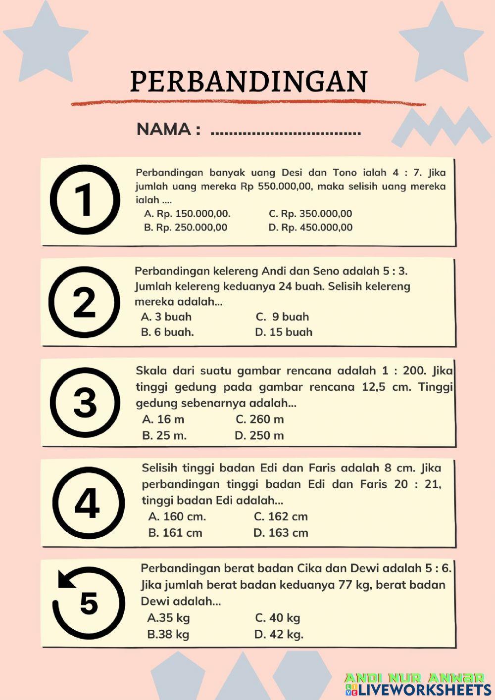 Soal Perbandingan worksheet | Live Worksheets